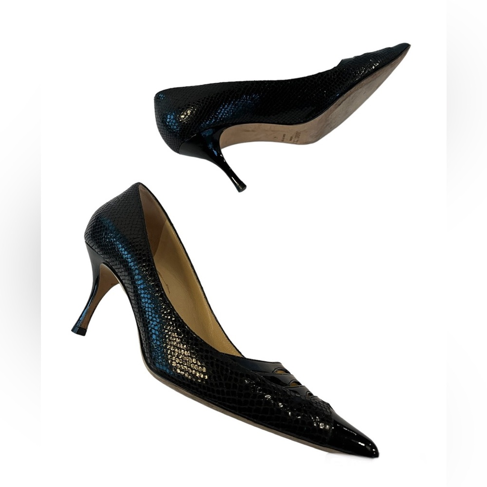 Jimmy Choo Black Patent Leather Snake Pumps - Gem